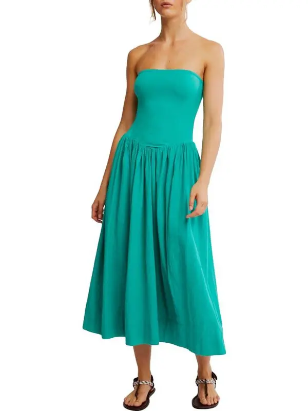 Free People Onda Strapless Midi Dress - Malachite Green