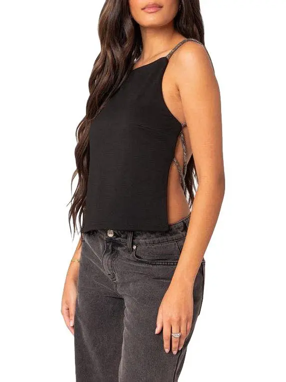EDIKTED Karli Embellished Strap Open Back Top - Black