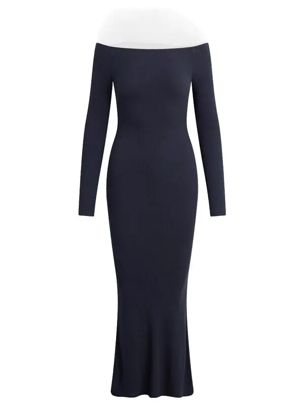 FAVORITE DAUGHTER The Sara Off-the-shoulder Midi-dress - Navy