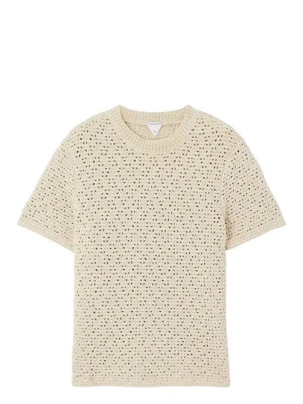 Bottega Veneta Crochet-knit Cotton T-shirt - Neutrals