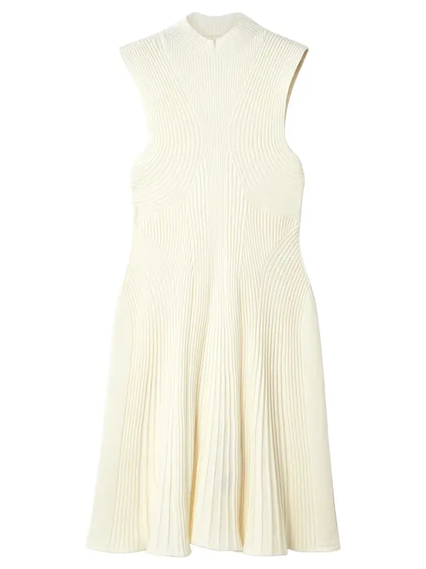 Chloé Ribbed Wool-blend Turtleneck Mini Dress - White