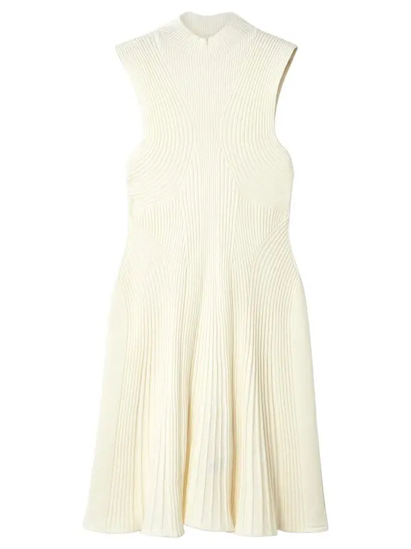 Chloé Ribbed Wool-blend Turtleneck Mini Dress - White