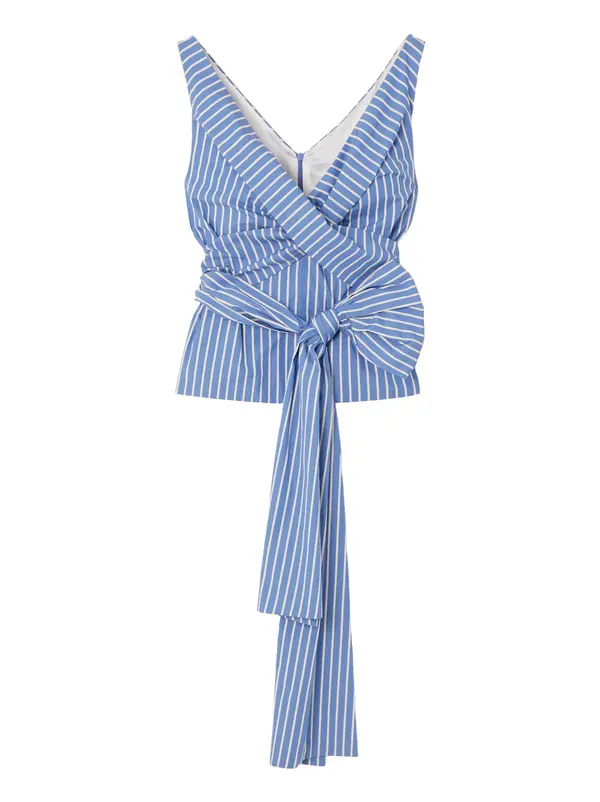 Dries Van Noten Bow-embellished Striped Cotton-poplin Top - Blue