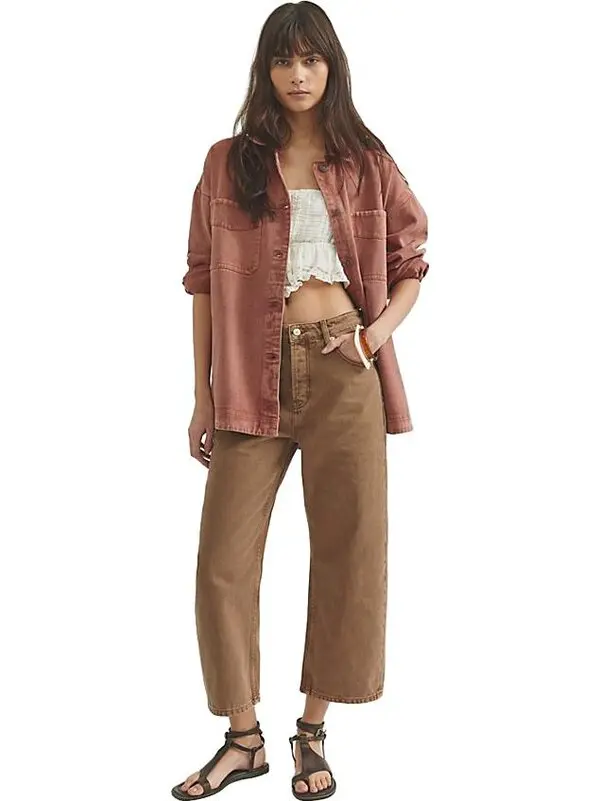 Free People We The Free Deep Trance Dropped Boyfriend Jeans - Chocolate Mousse