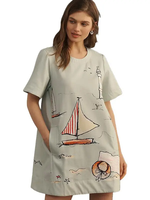 Maeve Emmy Short-sleeve Swing Mini Dress - Light Blue