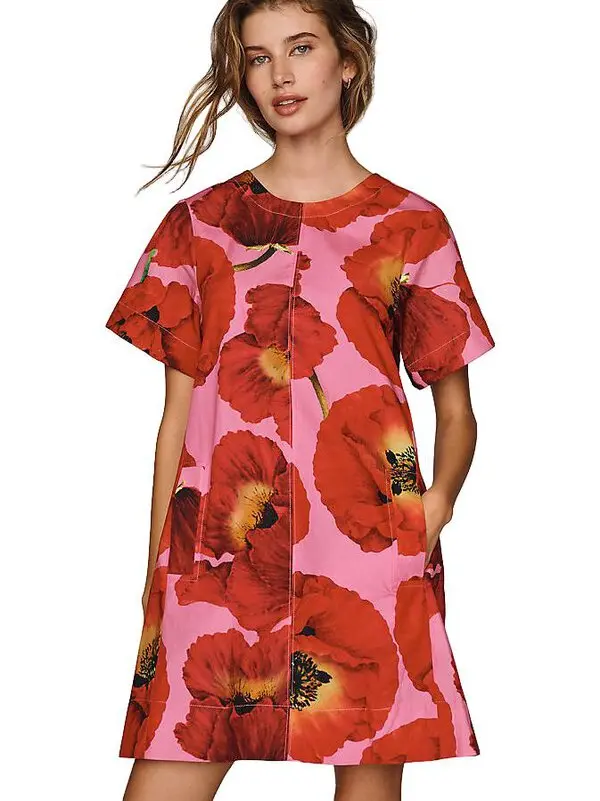 Maeve Emmy Short-sleeve Swing Mini Dress - Pink Floral