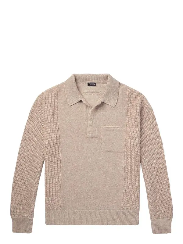 Zegna Ribbed Silk, Cashmere, Cotton, And Linen-blend Sweater - Neutrals