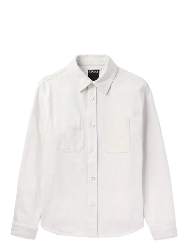 Zegna Leather-trimmed Denim Overshirt - Neutrals