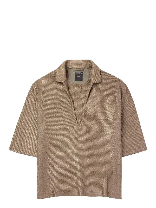 Zegna Serengheti Silk And Oasi Linen-blend Polo Shirt - Brown