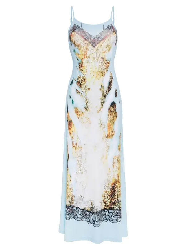 Y/project Graphic-print Maxi Slip Dress - Blue