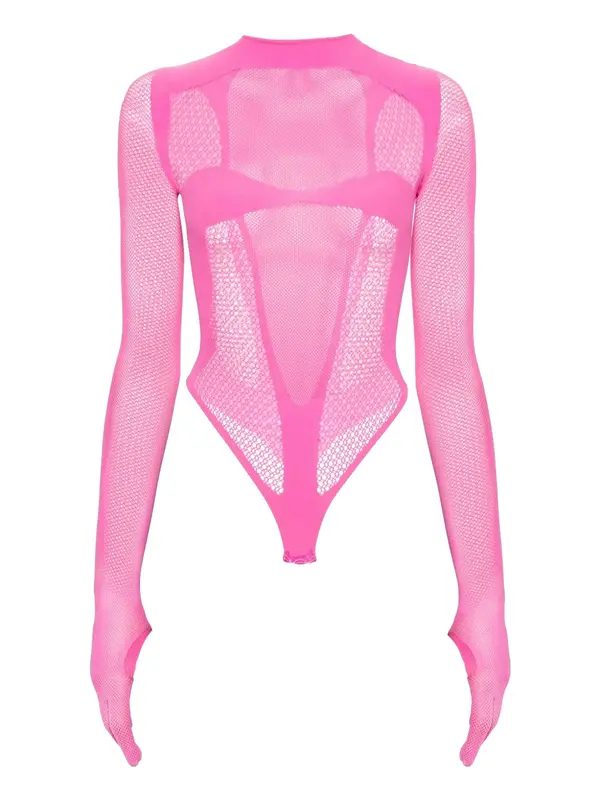 Gcds Panelled Mesh Bodysuit - Pink