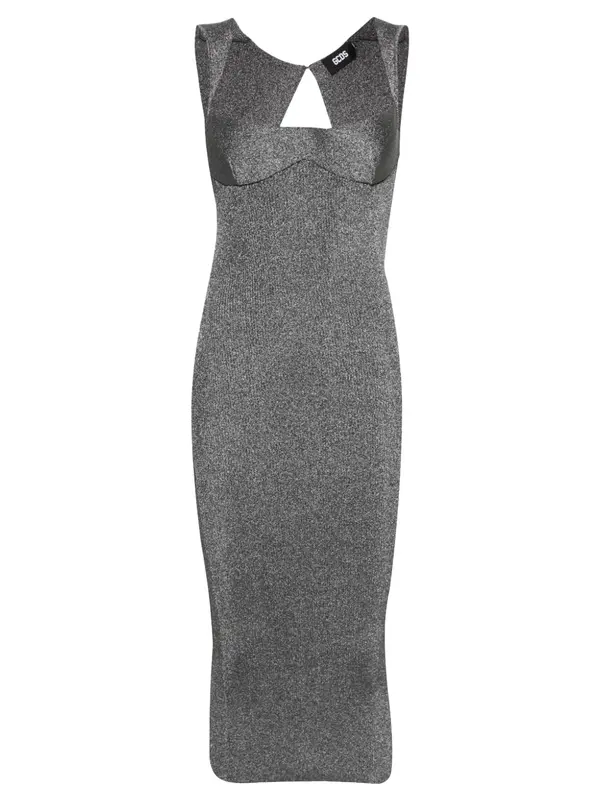 Gcds Lurex-detail Ribbed Maxi Dress - Grey