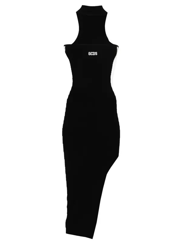 Gcds Logo-embroidered Ribbed Midi Dress - Black
