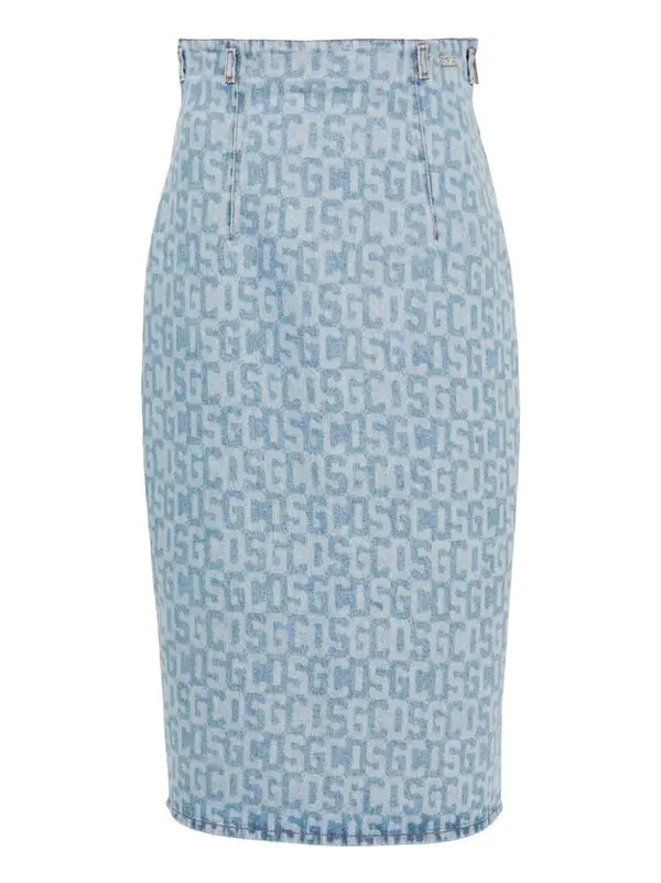 Gcds Monogram Denim Pencil Skirt - Blue