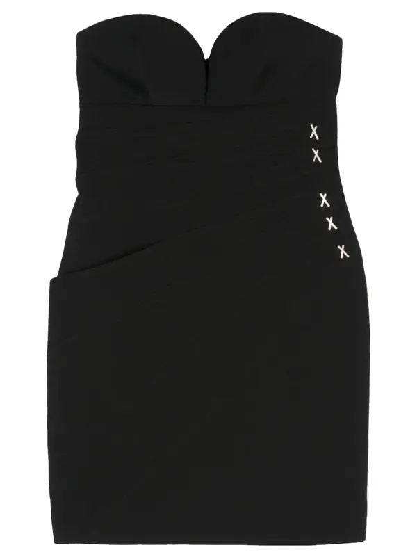 GENNY Rhinestone-embellished Pleat-detail Minidress - Black
