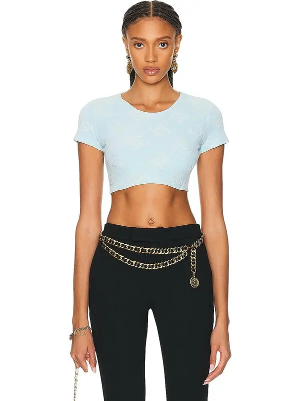 Chanel Velour Crop Top - Light Blue