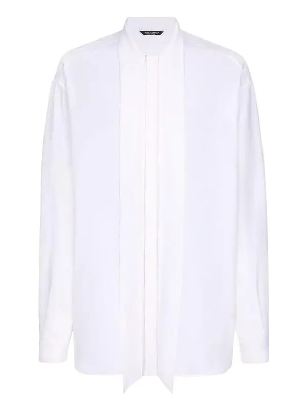 Dolce & Gabbana Scarf-collar Silk Crepe Shirt - White