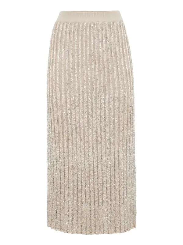 Brunello Cucinelli Metallic-thread Knitted Midi Skirt - Neutrals