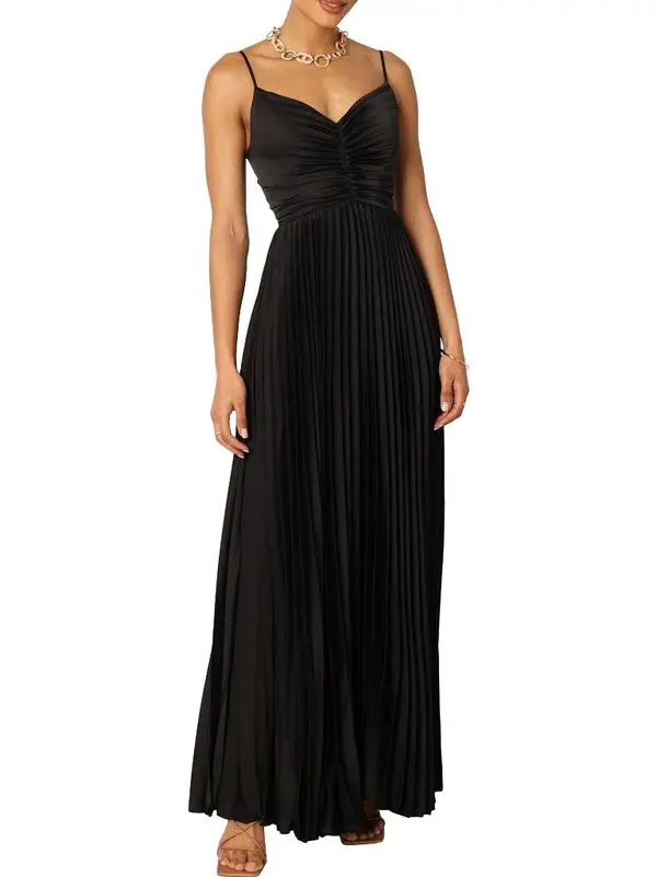 PETAL & PUP Naira Pleated Maxi Dress - Black