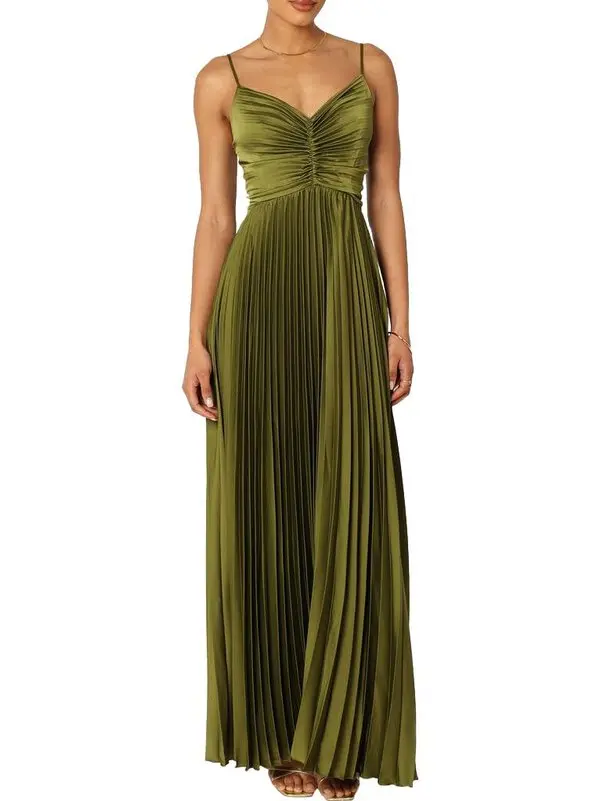 PETAL & PUP Naira Pleated Maxi Dress - Palm Green