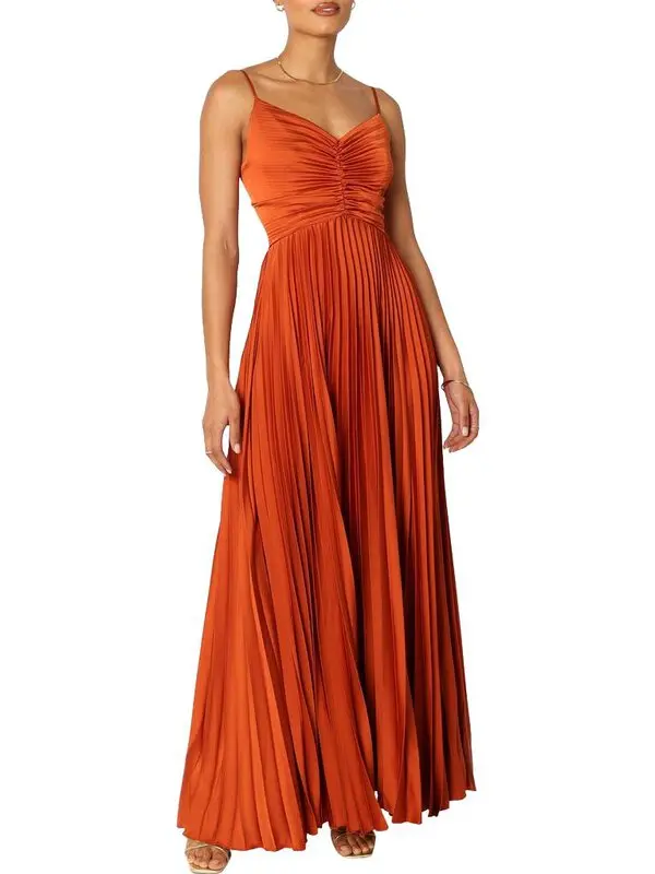 PETAL & PUP Naira Pleated Maxi Dress - Sunset Orange