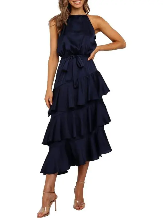 PETAL & PUP Seychelle Asymmetric Tiered Dress - Navy
