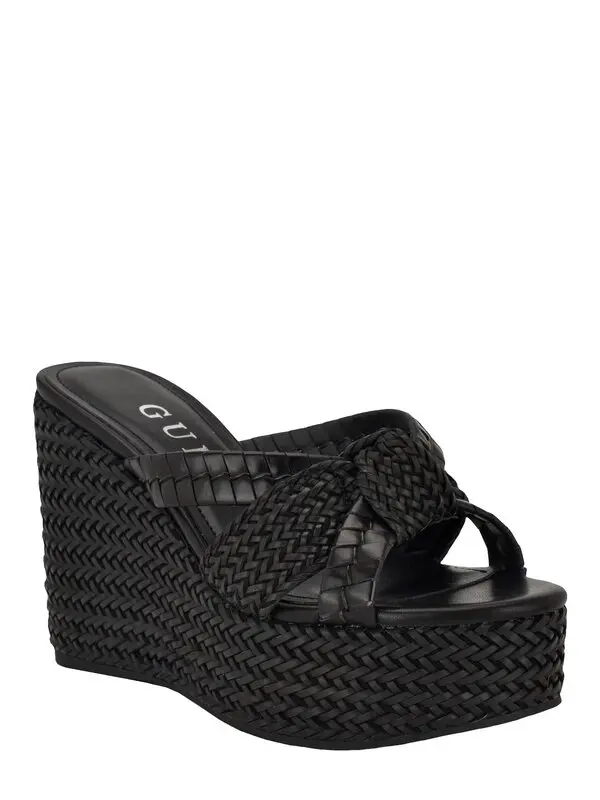 Guess Platform Wedge Sandals - Black