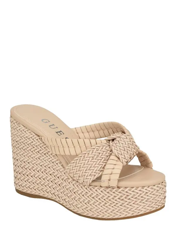 Guess Platform Wedge Sandals - Light Natural 110
