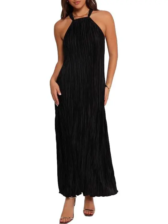 PETAL & PUP Melody Plissé Maxi Dress - Black