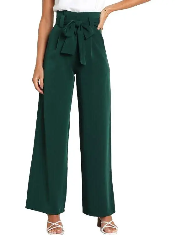 PETAL & PUP Kieran Tie Waist Wide Leg Pants - Emerald Green