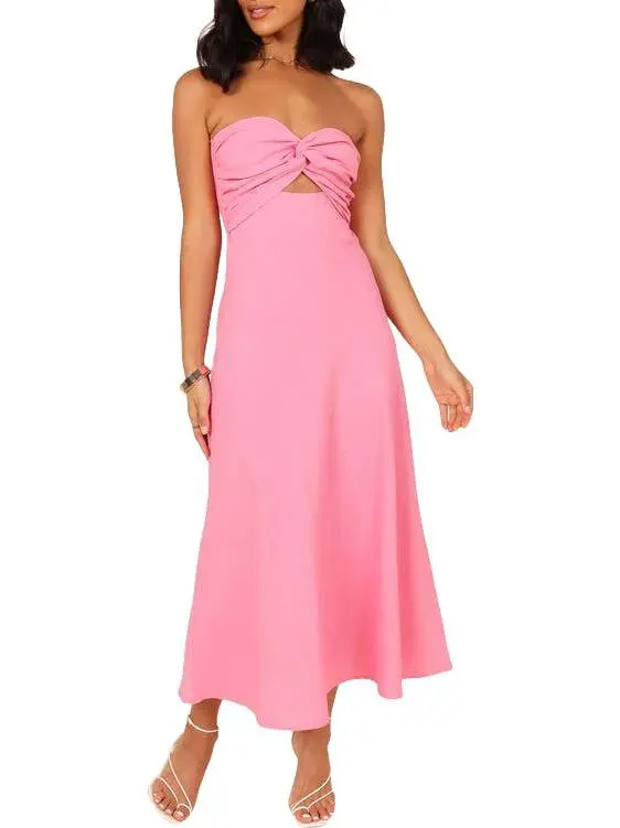 PETAL & PUP Rosetta Cutout Cotton & Linen Strapless Dress - Pink