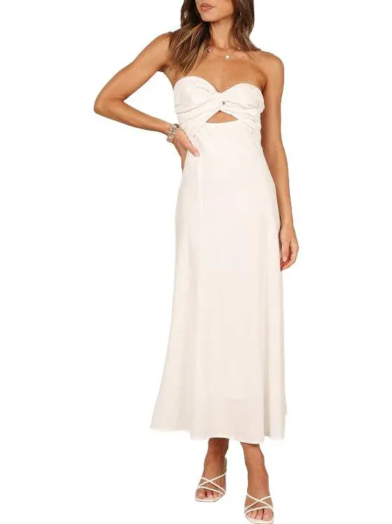 PETAL & PUP Rosetta Cutout Cotton & Linen Strapless Dress - White