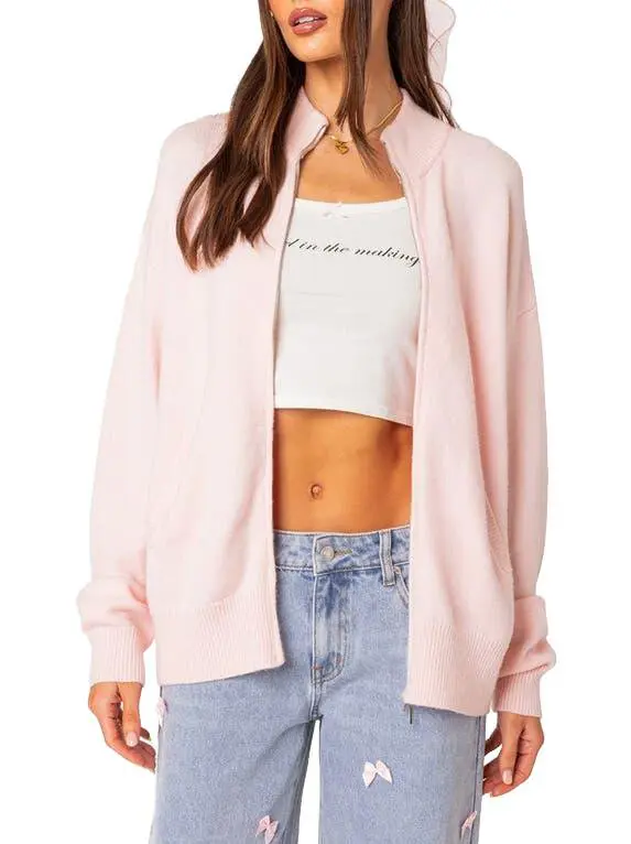 EDIKTED Montie Oversize Double Zip Cardigan - Light-pink