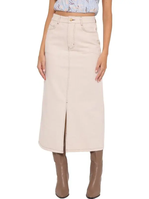 PETAL & PUP Dana Denim Midi Skirt - Bone