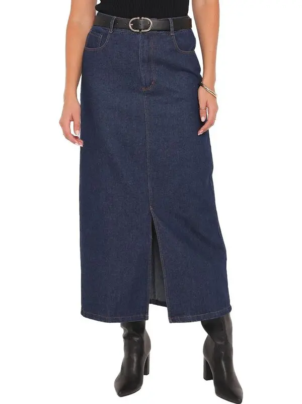 PETAL & PUP Dana Denim Midi Skirt - Midnight