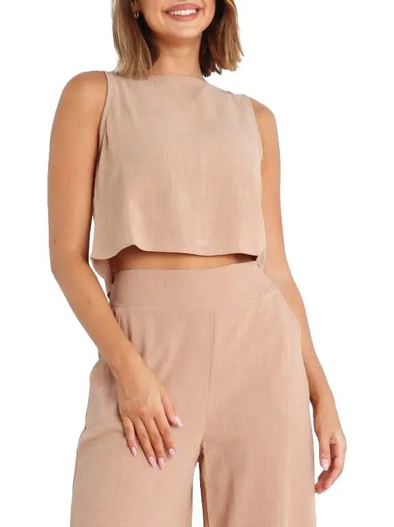 PETAL & PUP Nicola Crop Linen Blend Tank - Brown