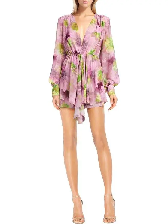 Badgley Mischka Floral Deep V-neck Mini Dress - Pink Multi
