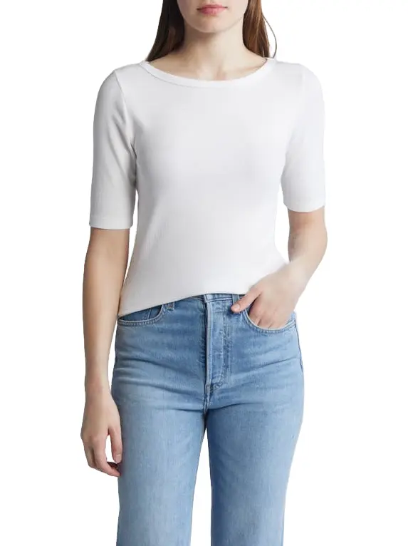 NIC+ZOE Boat Neck Rib Top - Paper White