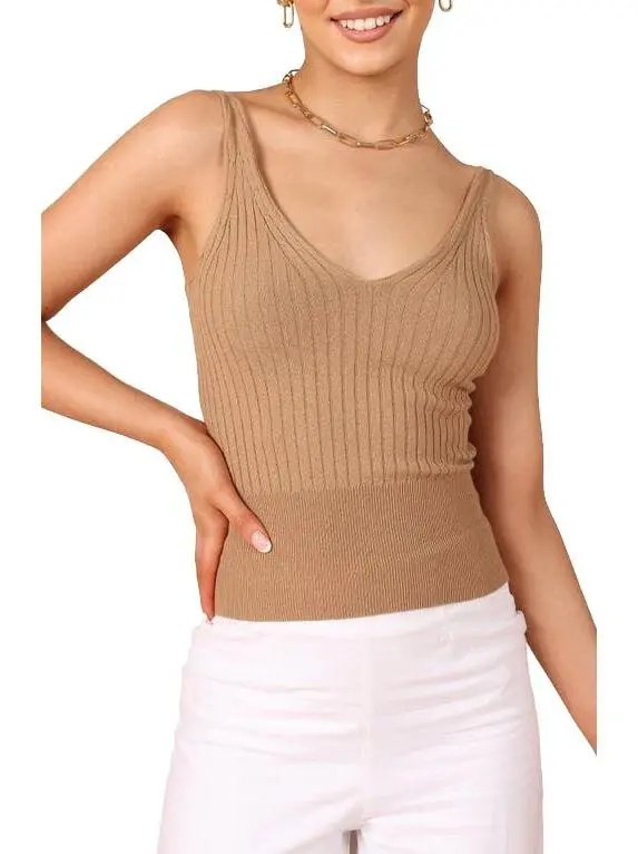 PETAL & PUP Gemma Ribbed V-neck Tank - Camel