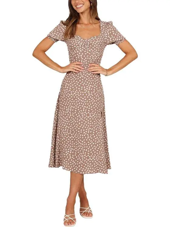 PETAL & PUP Franklin Print Midi Dress - Mocha