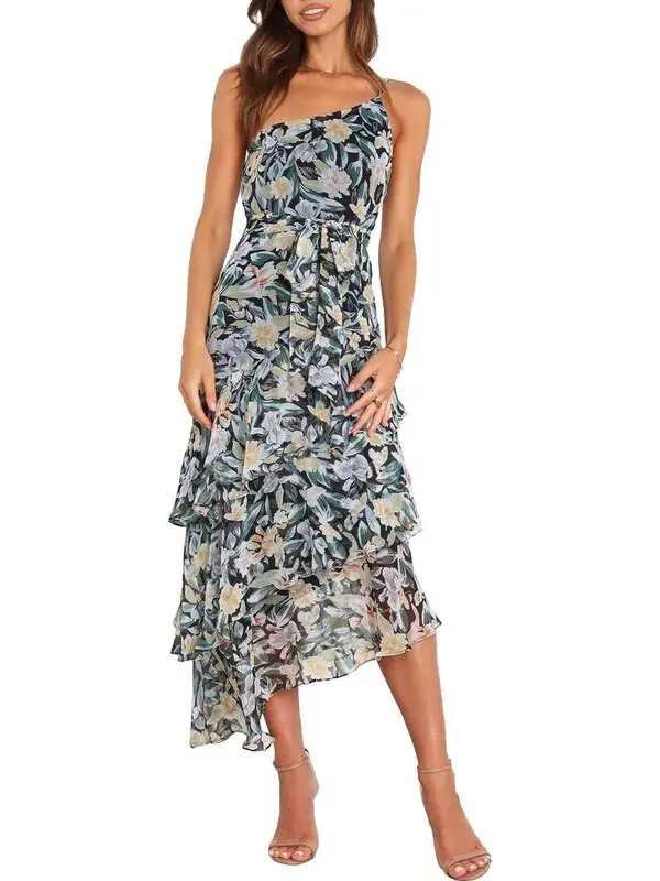 PETAL & PUP Amren Floral One-shoulder Dress - Black