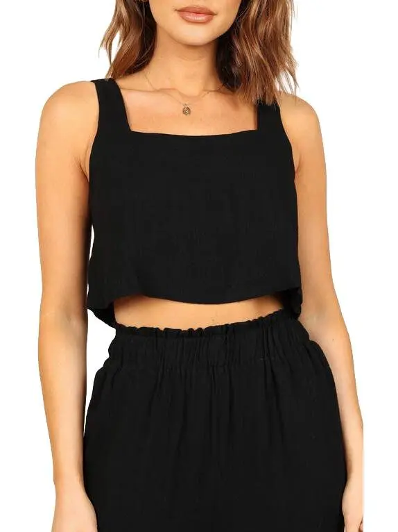 PETAL & PUP Eleanor Linen Crop Tank - Black