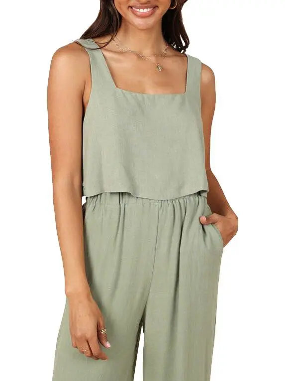 PETAL & PUP Eleanor Linen Crop Tank - Green