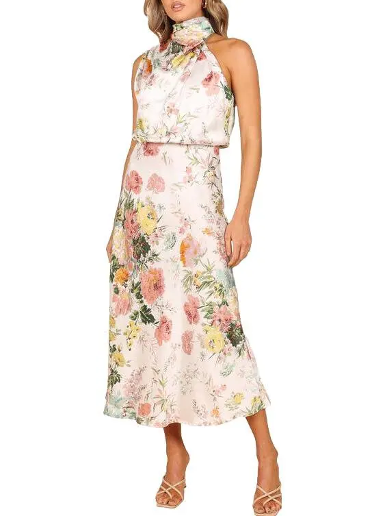 PETAL & PUP Anabelle Floral Halter Neck Midi Dress - White Floral