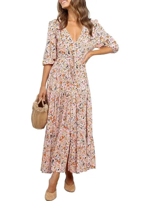 PETAL & PUP Kelda Floral Midi Dress - Pink/floral