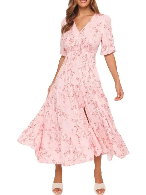 PETAL & PUP Kelda Floral Midi Dress - Rose Pink Floral
