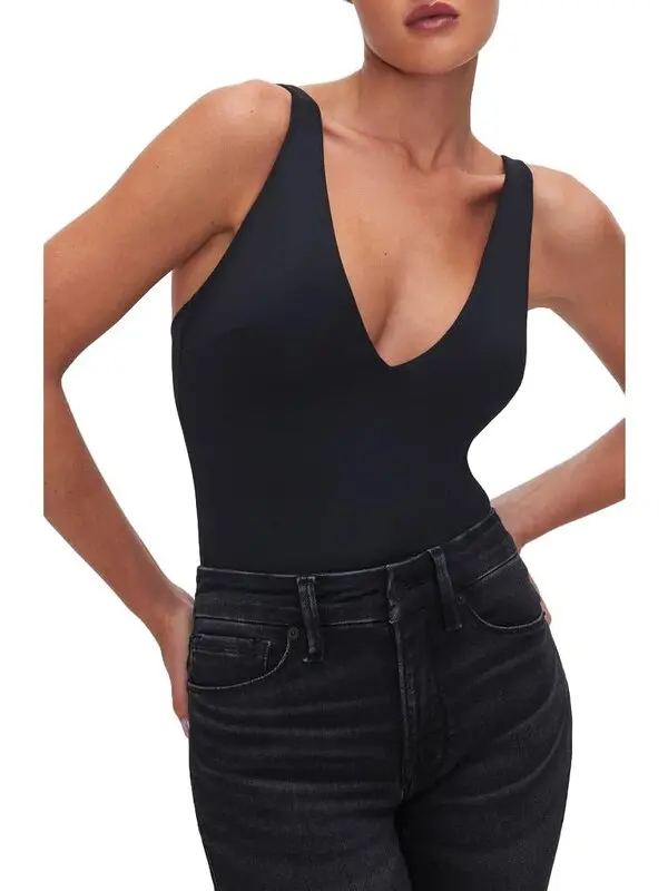 Good American Sculpting V-neck Tank Bodysuit - Black