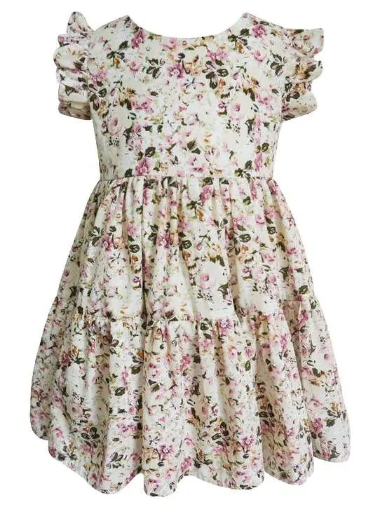 POPATU Floral Ruffle Shoulder Tiered Dress - Ivory Multi