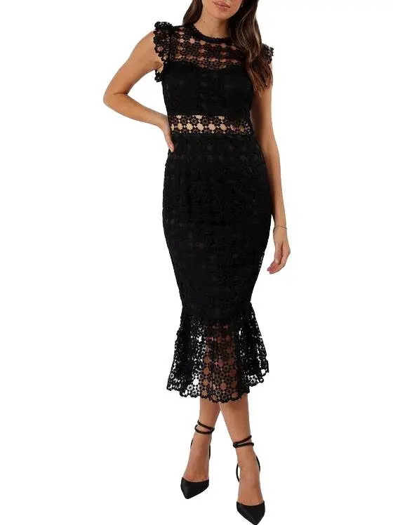 PETAL & PUP Lauren Lace Overlay Dress - Black