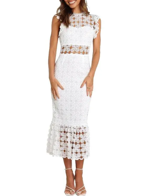 PETAL & PUP Lauren Lace Overlay Dress - White